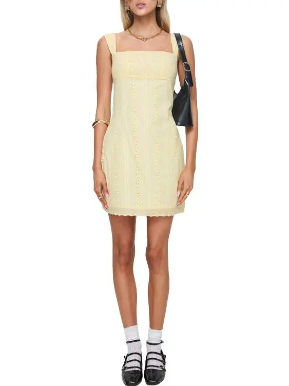 Princess Polly Allegro Floral Eyelet Cotton Minidress - Lemon
