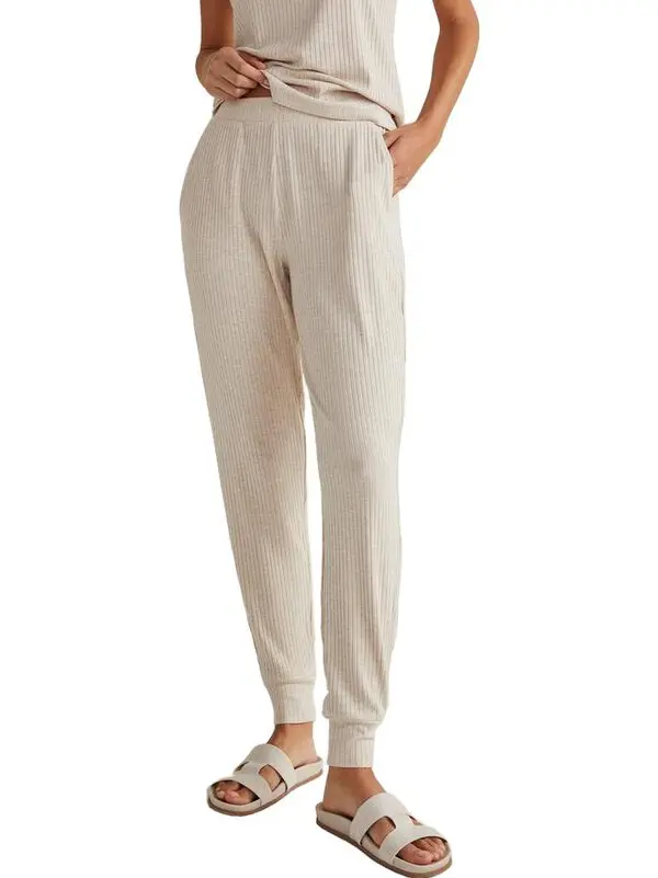HAVEN WELL WITHIN Rib Knit Joggers - Fawn Heather