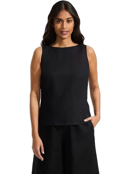 LANDS' END Linen Sleeveless Peplum Top - Black