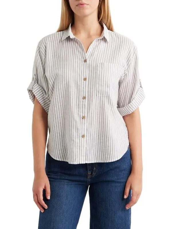 BEACHLUNCHLOUNGE Mason Short Sleeve Stripe Button-up Shirt - Argan Oil