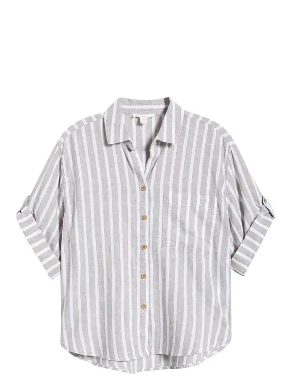 BEACHLUNCHLOUNGE Mason Short Sleeve Stripe Button-up Shirt - Beach Pebble