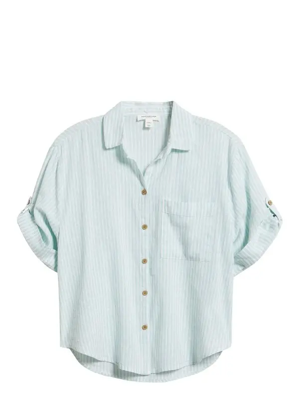 BEACHLUNCHLOUNGE Mason Short Sleeve Stripe Button-up Shirt - Cool Sea