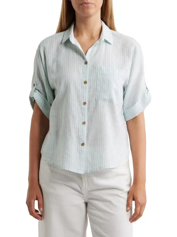 BEACHLUNCHLOUNGE Mason Short Sleeve Stripe Button-up Shirt - Cool Sea