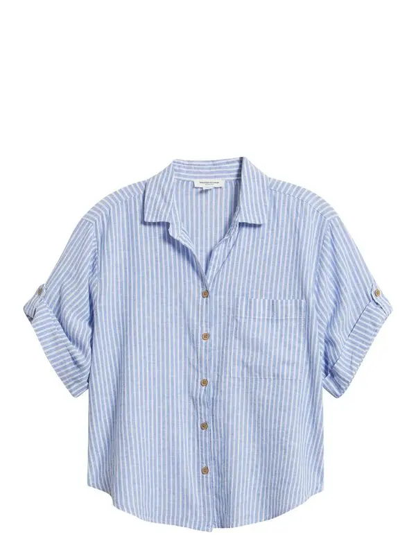 BEACHLUNCHLOUNGE Mason Short Sleeve Stripe Button-up Shirt - Ice Flow