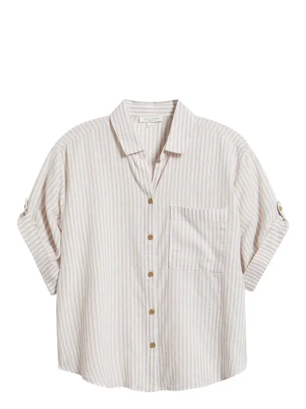 BEACHLUNCHLOUNGE Mason Short Sleeve Stripe Button-up Shirt - Khaki Sand