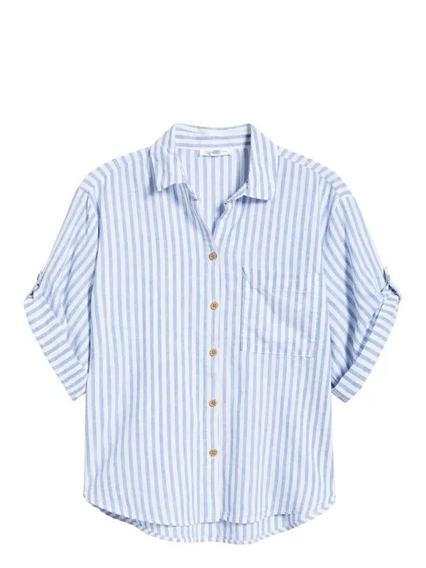 BEACHLUNCHLOUNGE Mason Short Sleeve Stripe Button-up Shirt - Misty Lines