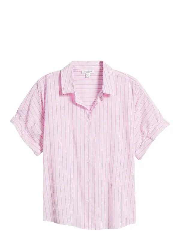 BEACHLUNCHLOUNGE Chase Striped Cotton & Modal Button-up Shirt - Cherry Bloom