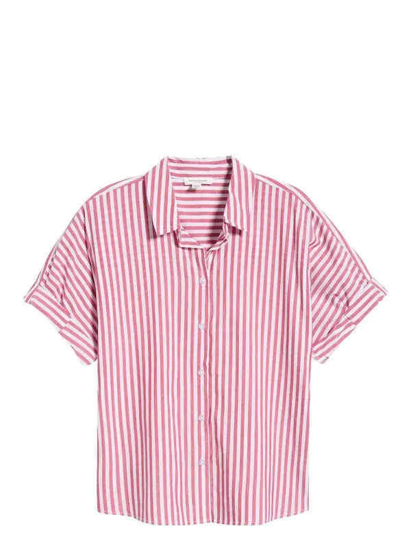 BEACHLUNCHLOUNGE Chase Striped Cotton & Modal Button-up Shirt - Flamenco
