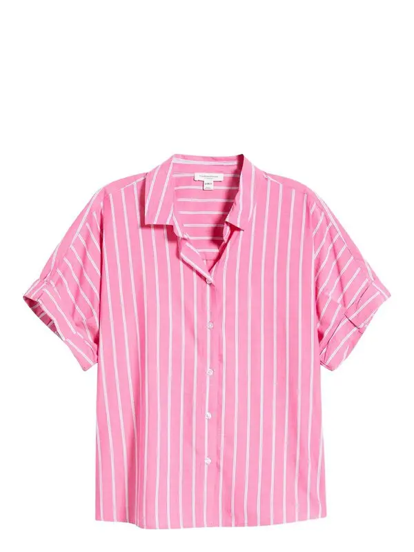 BEACHLUNCHLOUNGE Chase Striped Cotton & Modal Button-up Shirt - Geranium