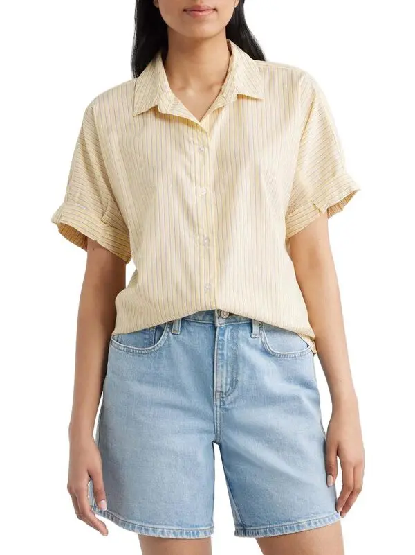 BEACHLUNCHLOUNGE Chase Striped Cotton & Modal Button-up Shirt - Goldfinch