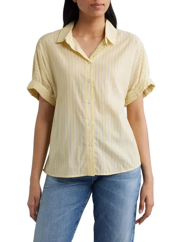 BEACHLUNCHLOUNGE Chase Striped Cotton & Modal Button-up Shirt - Lemon Drop