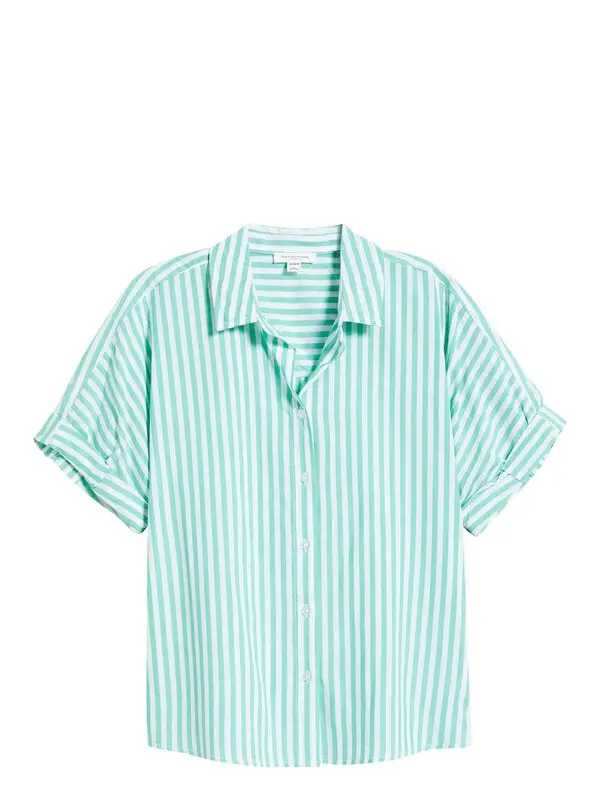 BEACHLUNCHLOUNGE Chase Striped Cotton & Modal Button-up Shirt - Parrot Cay