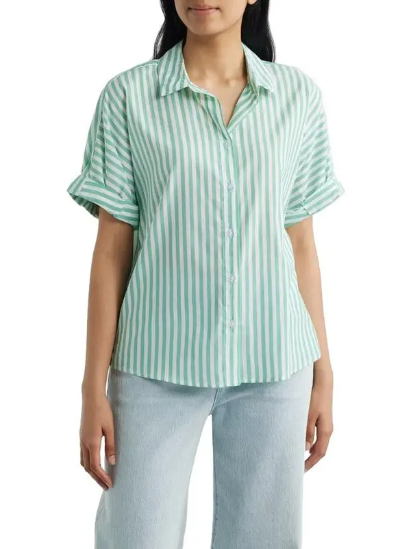 BEACHLUNCHLOUNGE Chase Striped Cotton & Modal Button-up Shirt - Parrot Cay