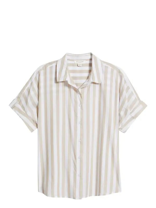 BEACHLUNCHLOUNGE Chase Striped Cotton & Modal Button-up Shirt - Toasted Khaki