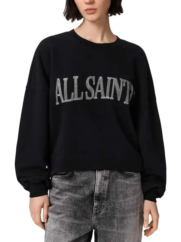 ALLSAINTS Lila Oversized Cotton Sweatshirt With Embroidered Logo - Washed Black