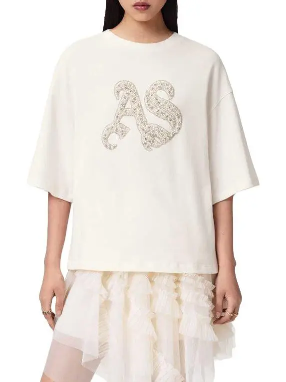 ALLSAINTS Icon Amelie Oversize Rhinestone Cotton T-shirt - Optic White