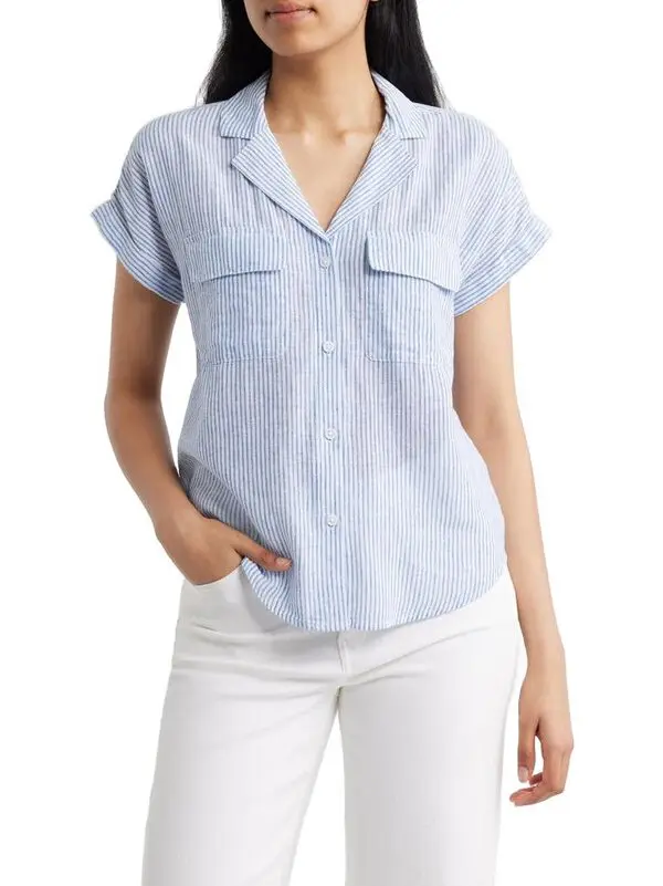 BEACHLUNCHLOUNGE Brooke Short Sleeve Button-up Shirt - Blueberry Cheesecake