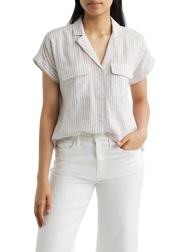 BEACHLUNCHLOUNGE Brooke Short Sleeve Button-up Shirt - Desert Beige