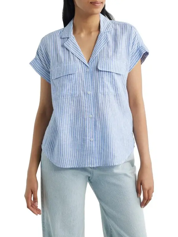 BEACHLUNCHLOUNGE Brooke Short Sleeve Button-up Shirt - Ice Flow