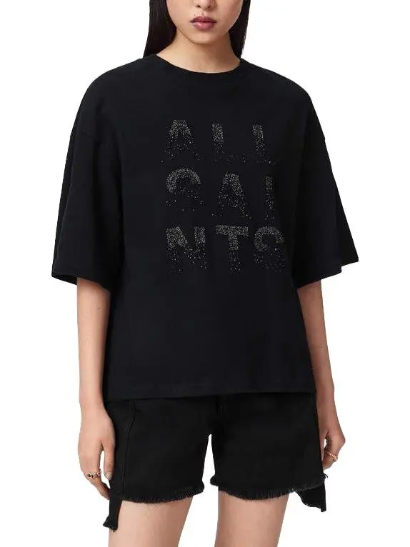 ALLSAINTS Stacks Amelie T-shirt With Embellished Logo - Black