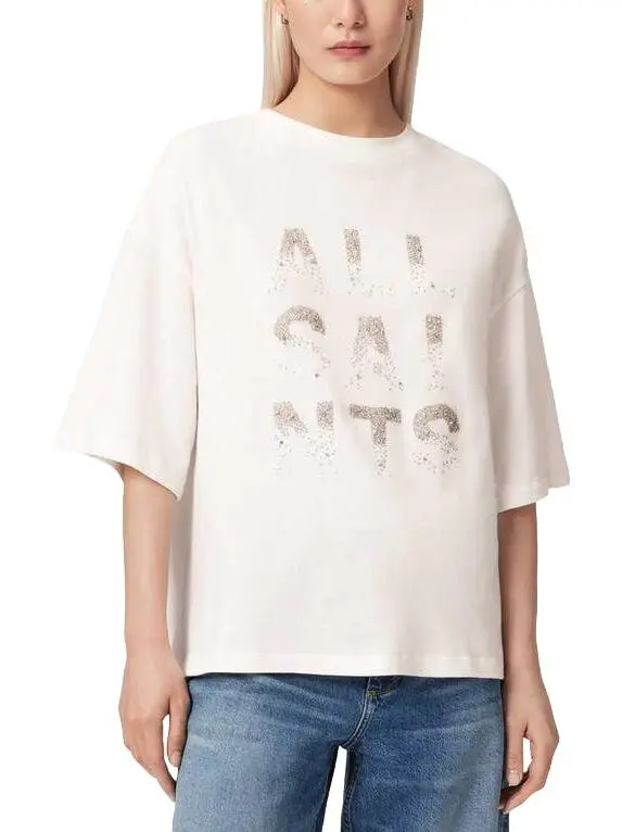 ALLSAINTS Stacks Amelie T-shirt With Embellished Logo - Optic White