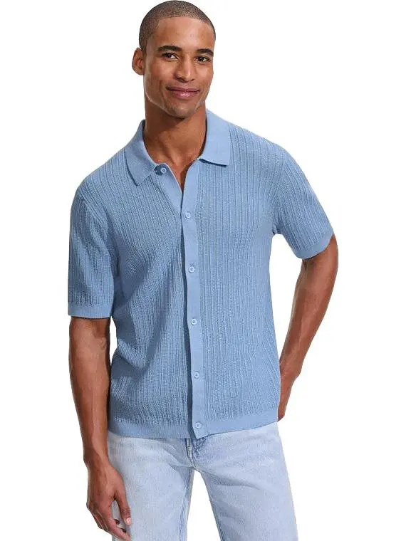 LANDS' END Short Sleeve Lightweight Button Through Polo - Oasis Blue