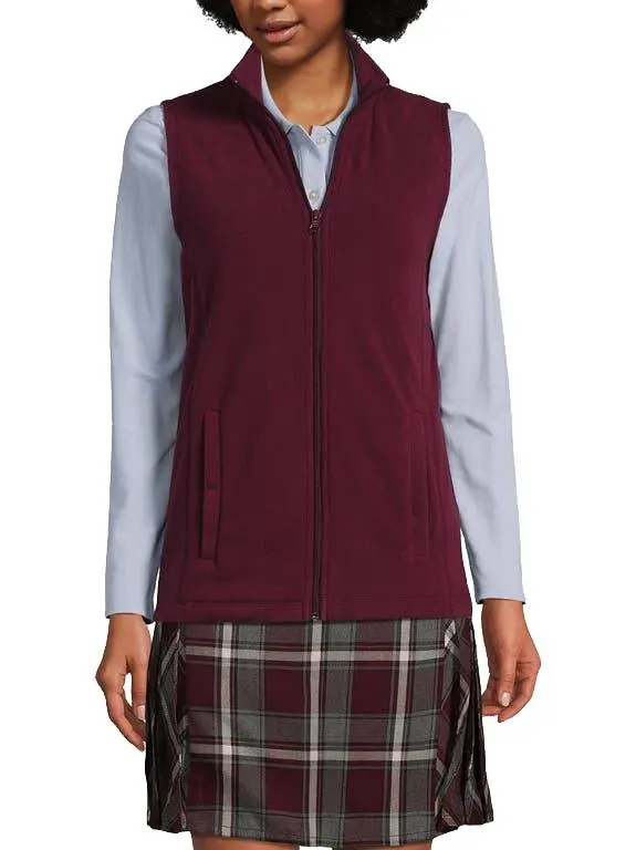 LANDS' END Lightweight Fleece Vest With Zip-up Front - Burgundy