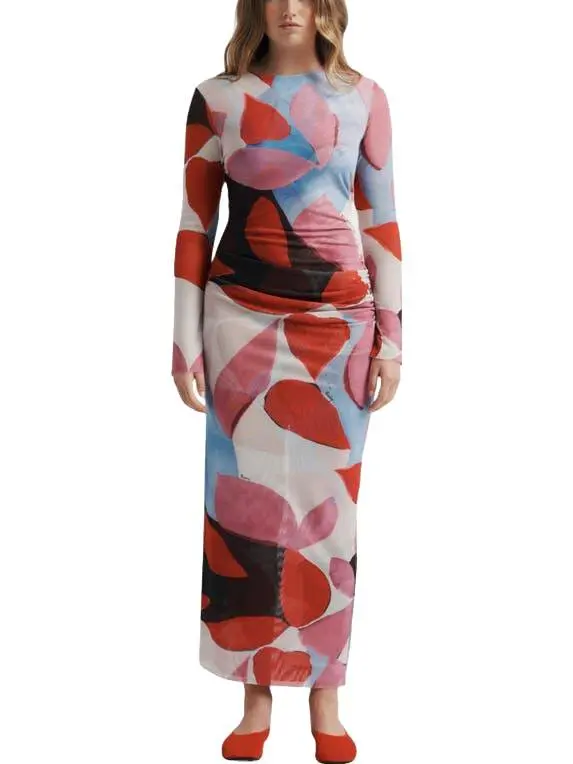 ROMY Clara Mesh Maxi Dress With Bell Sleeves - Abstract Beauty