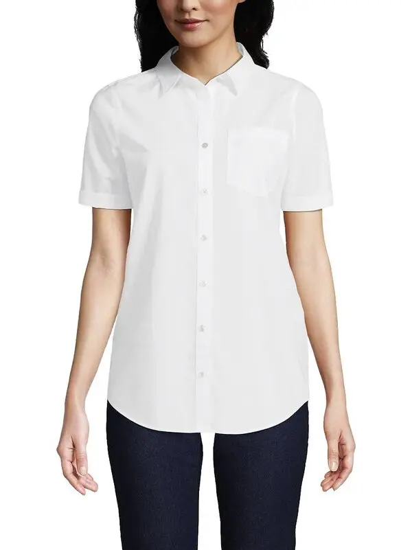 LANDS' END Short Sleeve No-iron Supima Cotton Shirt - White