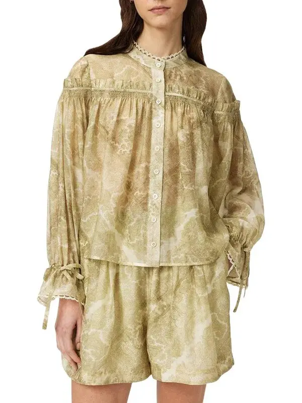 ALLSAINTS Delphine Paisley Button-up Shirt With Scalloped Collar - Joanne Gold Green