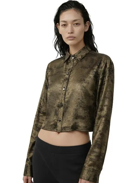MONZLAPUR Cropped Iridescent Shirt - Burnt Gold