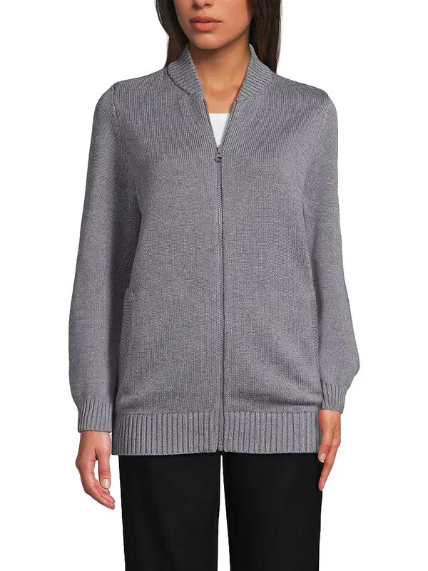LANDS' END Adult Legacy Full Zip Cardigan - Pewter Heather