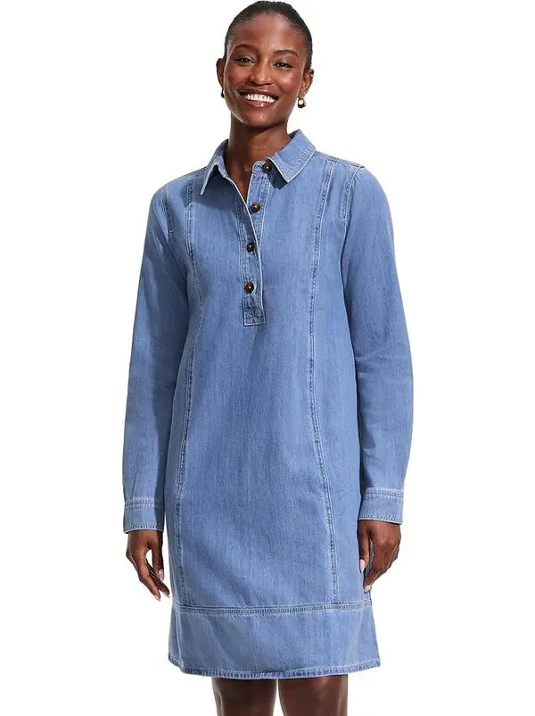 LANDS' END Lightweight Denim Popover Dress - Spring Blue Wash