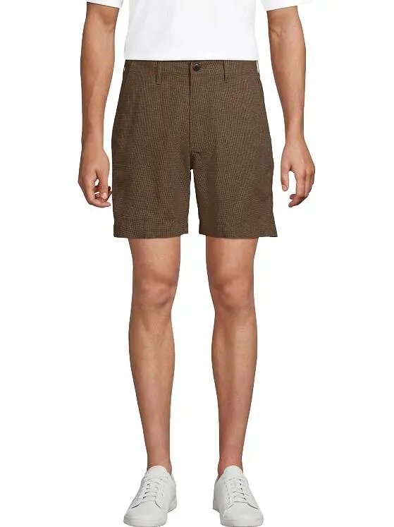LANDS' END Classic Fit Linen Blend Shorts - Dark Walnut/taupe Houndstooth