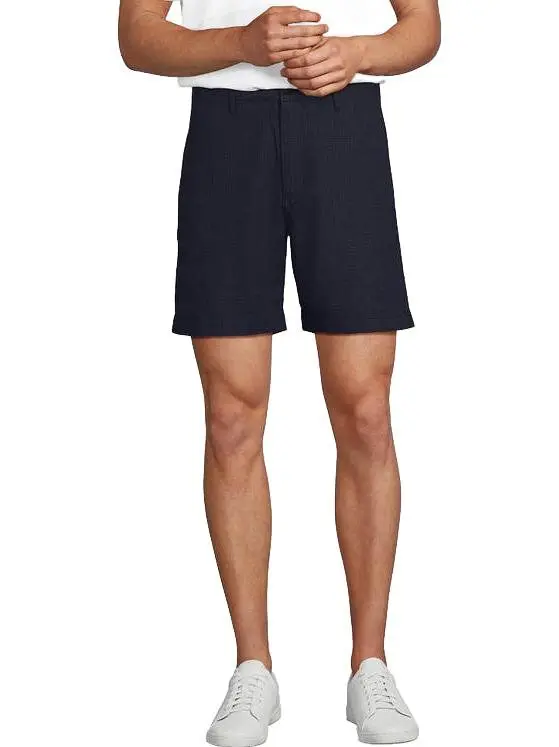 LANDS' END Classic Fit Linen Blend Shorts - Radiant Navy Houndstooth