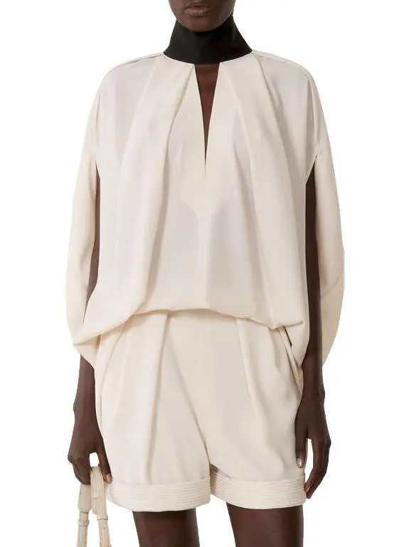 LANVIN Knotted Loose-fit Crepe Top With Grosgrain Bow - Beige