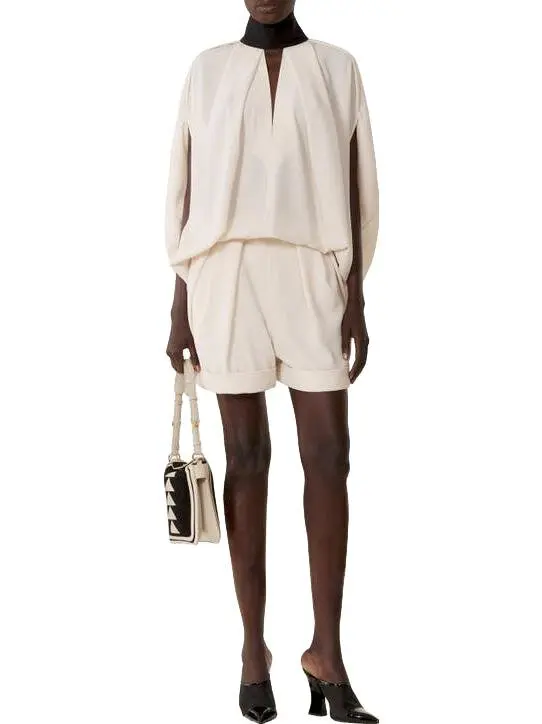 LANVIN Knotted Loose-fit Crepe Top With Grosgrain Bow - Beige