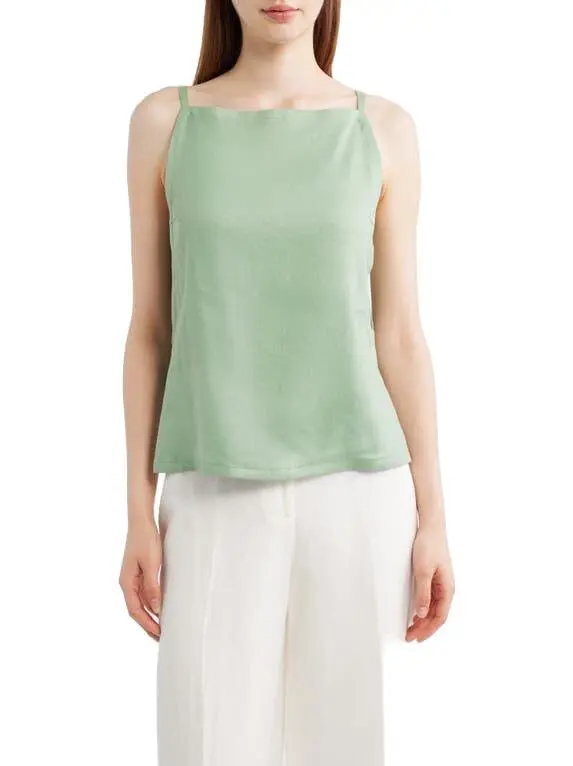 Theory Linen Blend Square Neck Tank - Delicate Green