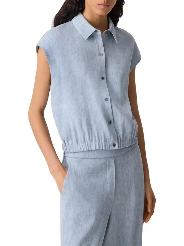 Theory Dolman Sleeve Crop Button-up Shirt - Sky Blue