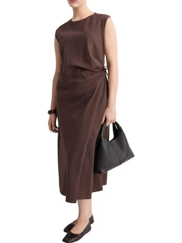 Mango Sleeveless Wrap Midi Dress - Chocolate