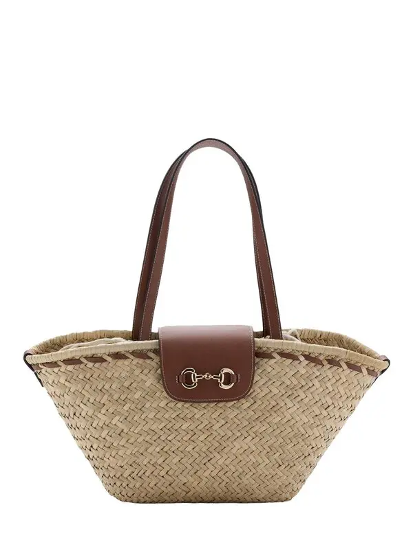 Mango Medium Natural Fiber Shoulder Bag - Natural/leather