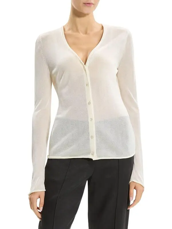 Theory Sheer Lust Jersey Cardigan - Ivory
