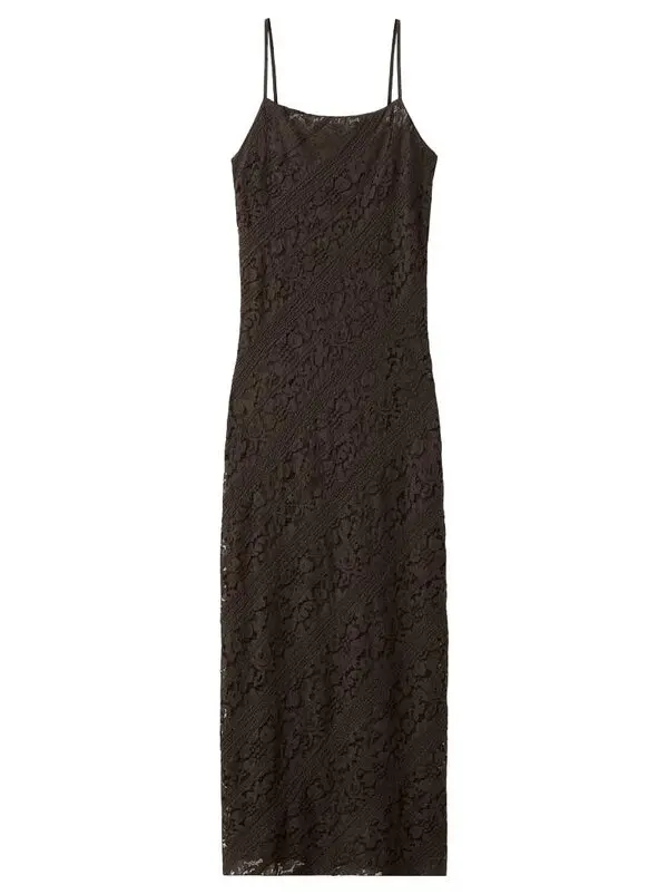 Mango Lace Sleeveless Midi Dress - Brown
