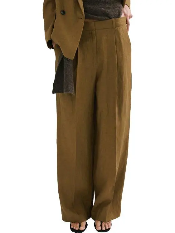 Mango Linen Straight Leg Suit Pants - Olive Green
