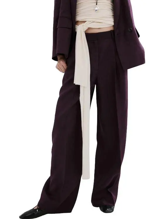 Mango Linen Straight Leg Suit Pants - Purple