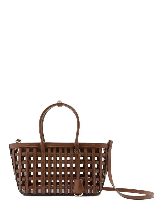 Mango Braided Faux East/west Bag With Top Handle And Crossbody Strap - Leather
