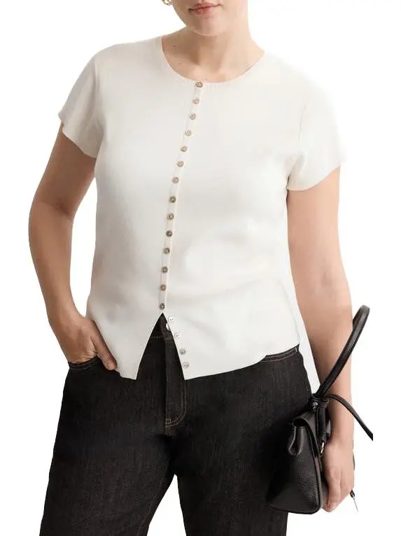 Mango Open Stitch Short Sleeve Cardigan - Ecru
