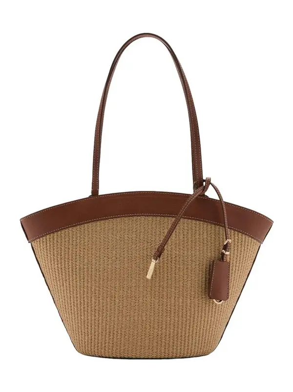 Mango Contrast Canvas & Faux Shopper Bag - Leather