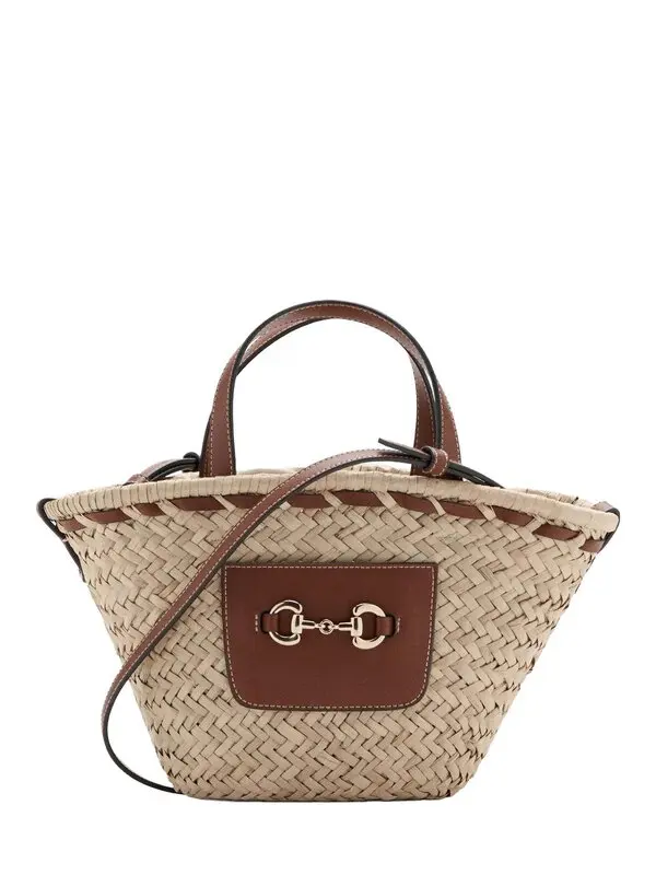Mango Small Natural Fiber Top Handle Bag - Leather