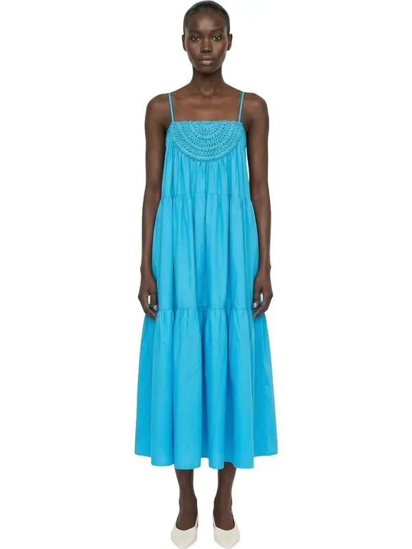 ELEXIAY Etim Maxi Dress With Crochet Bib - Blue